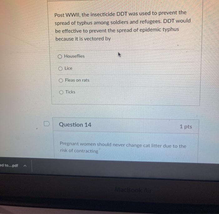 Solved Post WWII, the insecticide DDT was used to prevent | Chegg.com