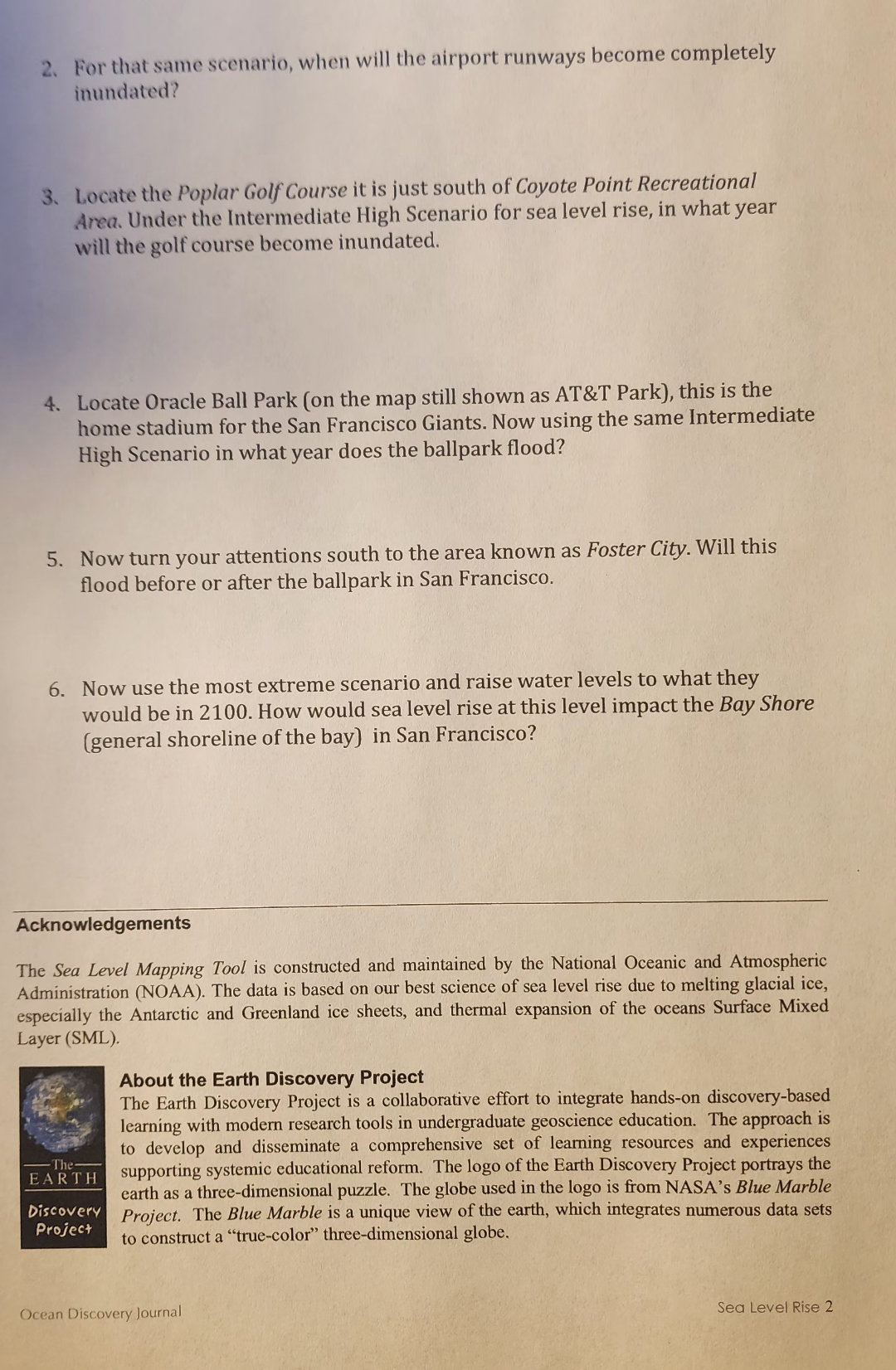 Solved Ocean Discovery JournalDiscovery ActivilyRising sea | Chegg.com
