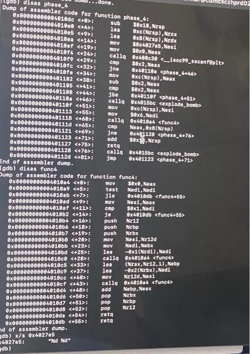 Solved please help me solve bomb phase 4 it has to be 2 | Chegg.com
