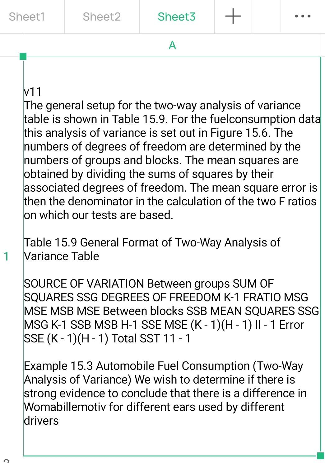 Solved Sheet1 Sheet2 Sheet3 + A v11 The general setup for | Chegg.com
