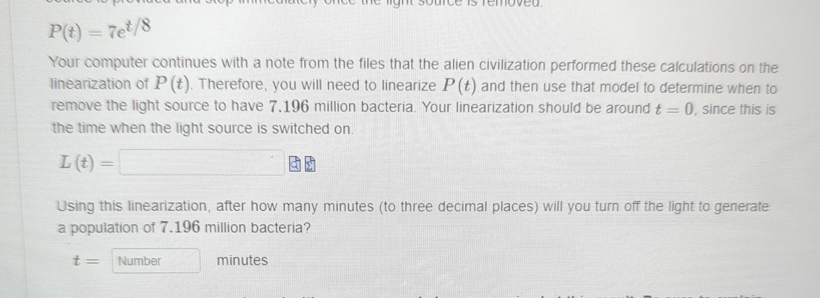 Solved P(t)=7et8Your computer continues with a note from the | Chegg.com