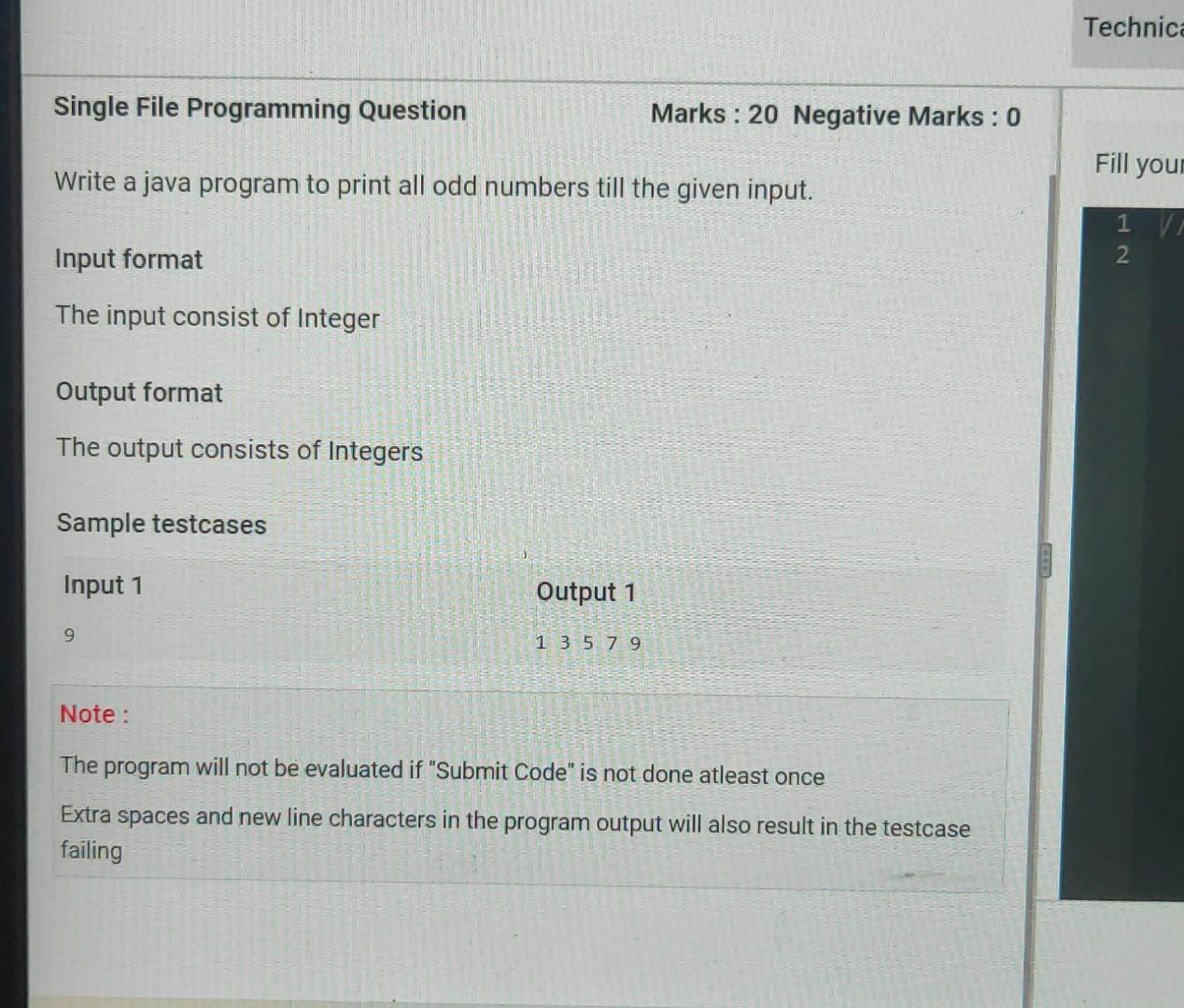 Solved Technica Single File Programming Question Marks : 20 | Chegg.com