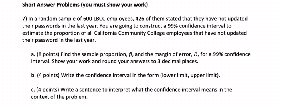 Solved Short Answer Problems (you must show your work) 7) In | Chegg.com