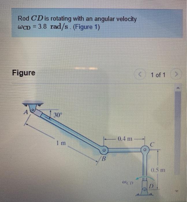 Solved Rod CD is rotating with an angular velocity WCD = 3.8 | Chegg.com
