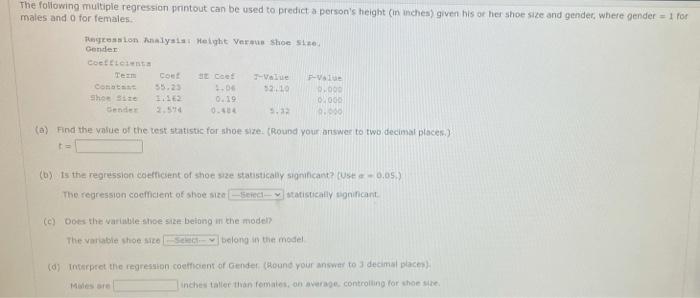 Solved The following multiple regression printout can be | Chegg.com