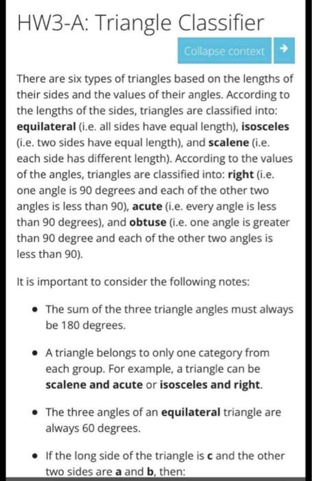 Solved There are six types of triangles based on the lengths | Chegg.com