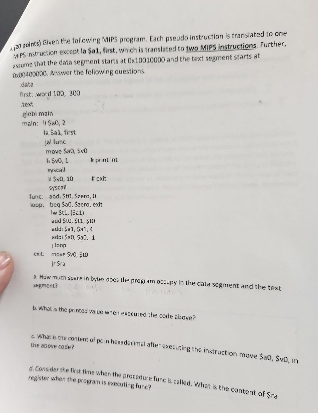 Solved 20 points) Given the following MIPS program. Each | Chegg.com Solved 20 points) Given the following MIPS program. Each | Chegg.com
