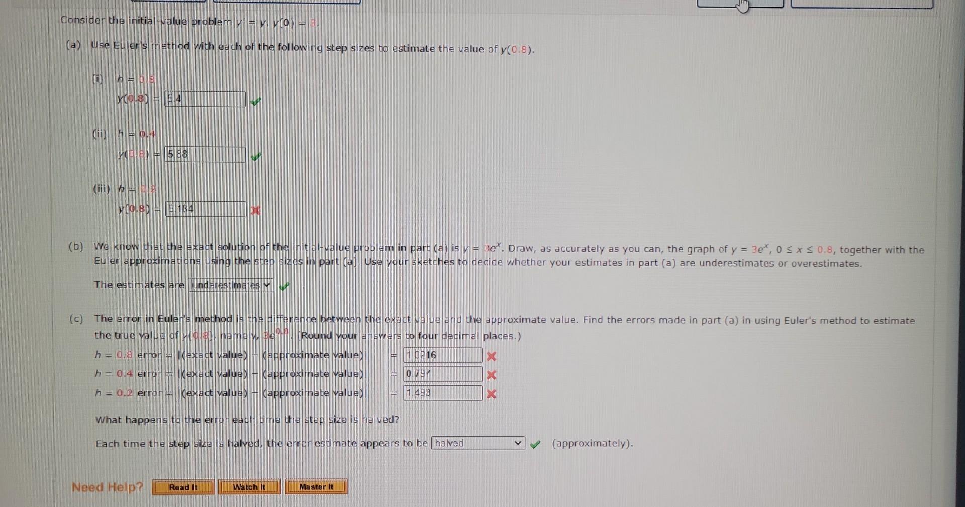 Solved (a) Use Euler's method with each of the following | Chegg.com