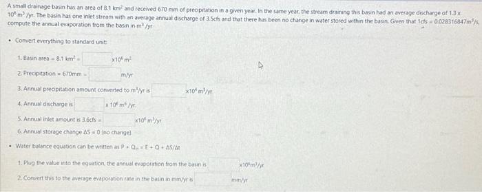 Solved A small drainage basin has an area of 8.1 km? and | Chegg.com