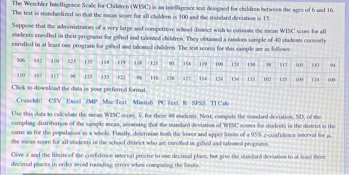 Solved The Weschler Intelligence Scale for Children (WISC) | Chegg.com