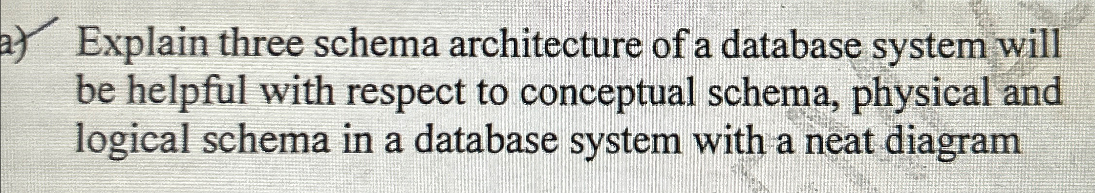 Solved a) ﻿Explain three schema architecture of a database | Chegg.com