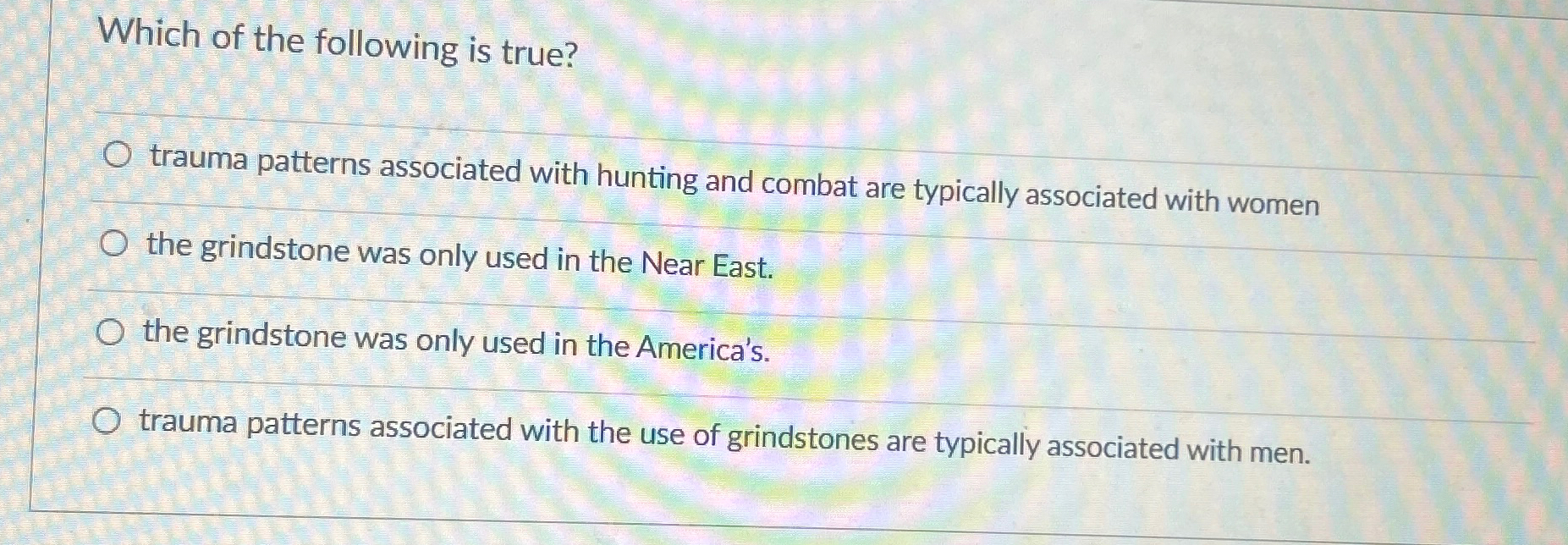 Solved Which of the following is true?trauma patterns | Chegg.com