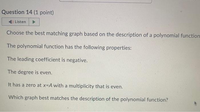 Solved Choose the best matching graph based on the | Chegg.com