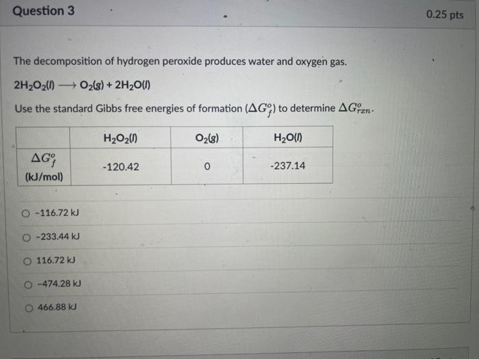 Solved The decomposition of hydrogen peroxide produces water | Chegg.com