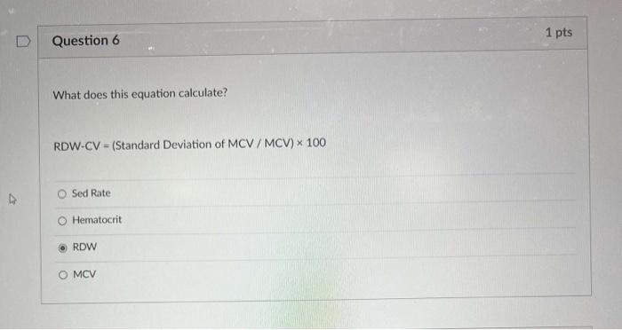 Solved What does this equation calculate? RDW-CV =( Standard | Chegg.com