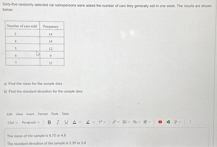 Solved Sixty-five randomly selected car salespersons were | Chegg.com