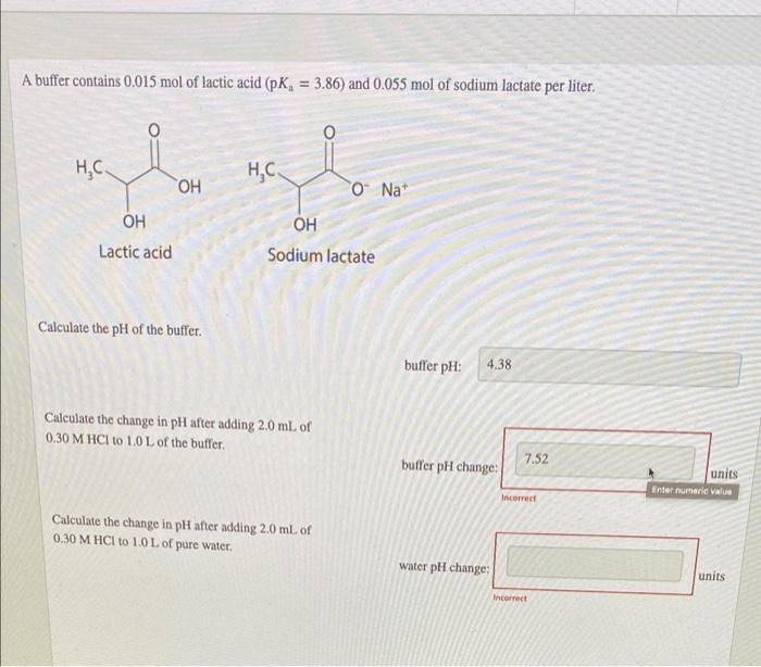 Solved A buffer contains 0.015 mol of lactic acid (pK. = | Chegg.com