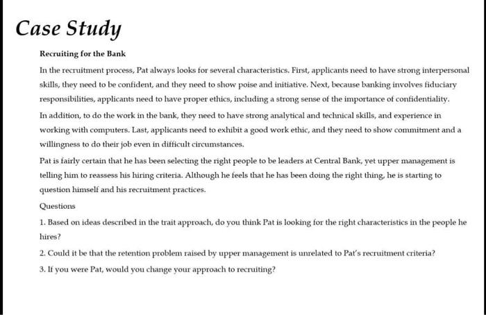 Recruiting for the Bank In the recruitment process, | Chegg.com