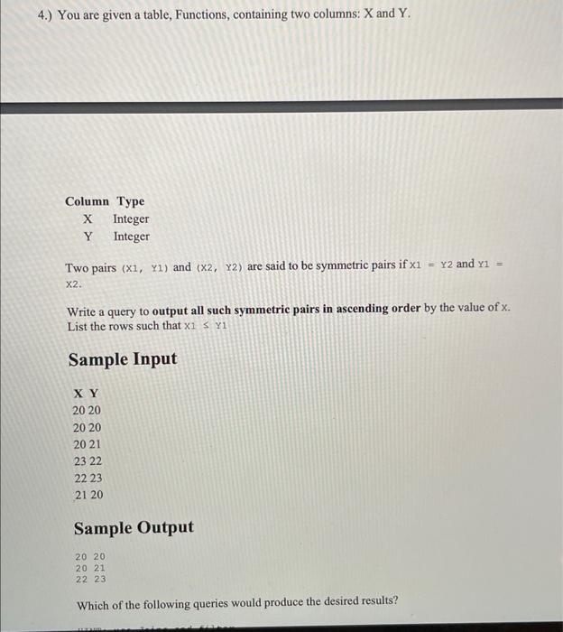 Solved 4.) You are given a table, Functions, containing two | Chegg.com