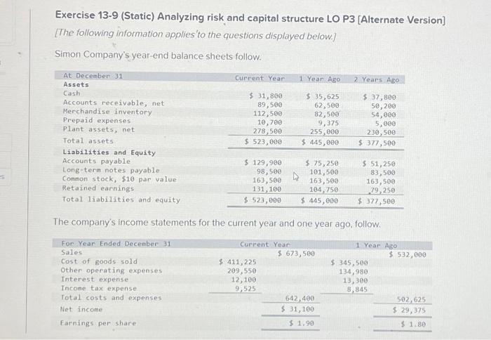 Solved Exercise 13-9 (Static) Analyzing risk and capital | Chegg.com
