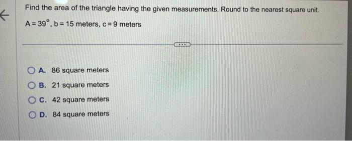 Solved Find the area of the triangle having the given | Chegg.com