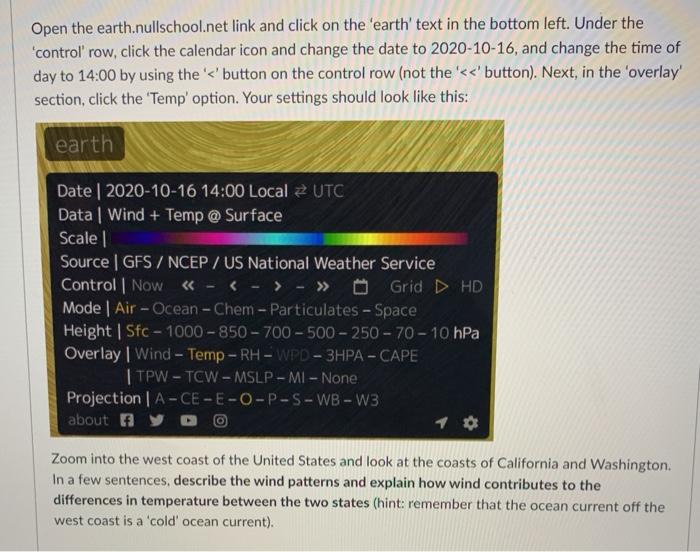 Open the earth.nullschool.net link and click on the | Chegg.com