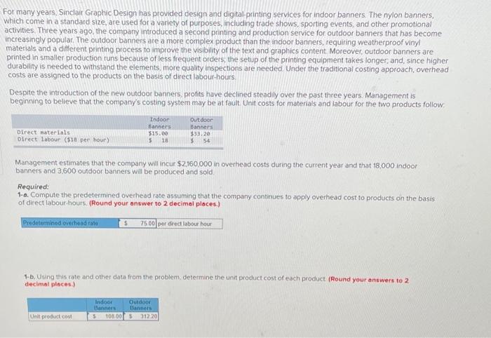 Solved For many years, Sinclair Graphic Design has provided | Chegg.com
