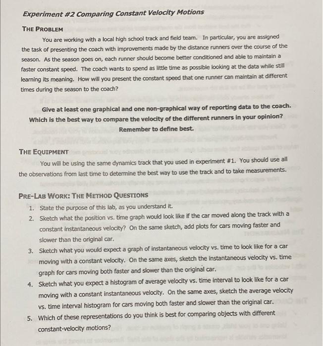 Solved Experiment *2 Comparing Constant Velocity Motions THE | Chegg.com