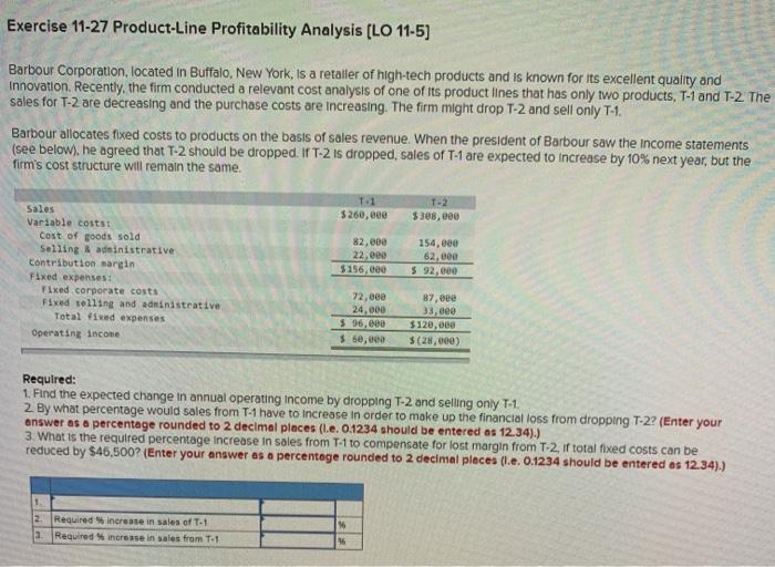 Solved Exercise 11-27 Product-Line Profitability Analysis | Chegg.com