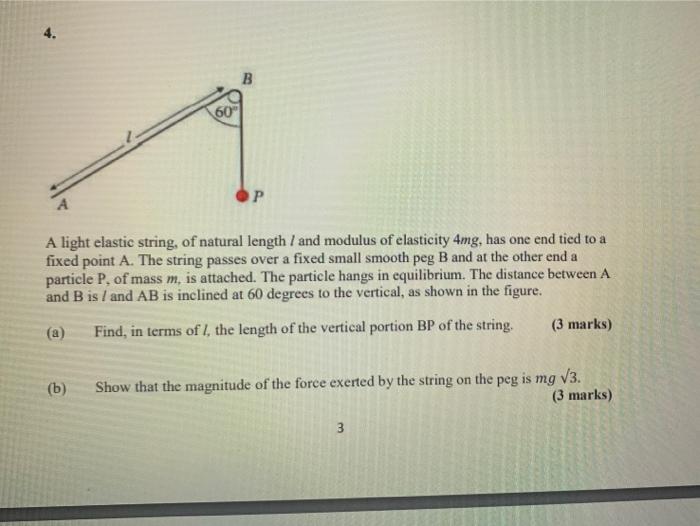 Solved B 60" Р A A light elastic string, of natural length / | Chegg.com