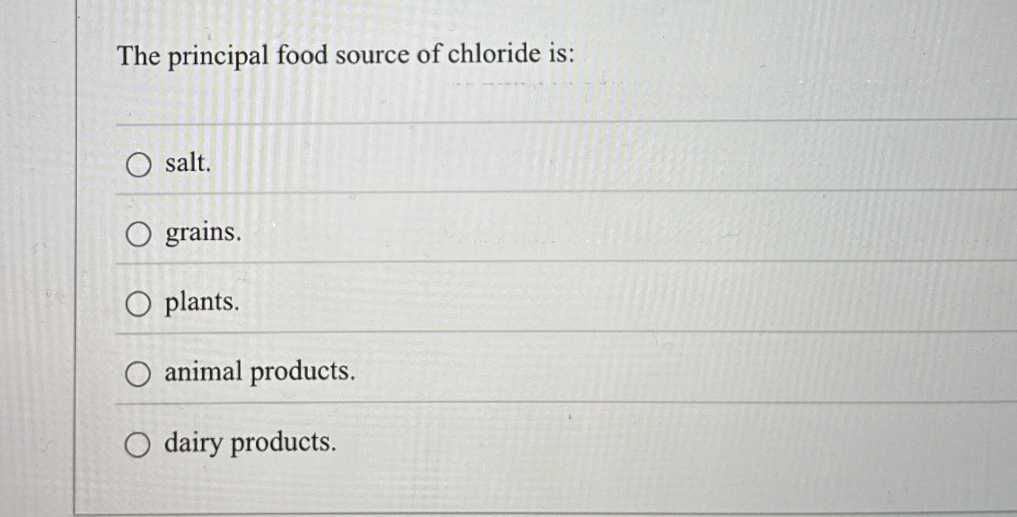 High Quality SOLUTION The principal food source of chloride | Chegg.com