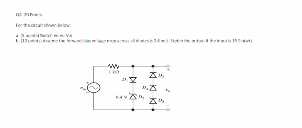 Solved Q4. 20 ﻿PointsFor the circuit shown below:a. (5 | Chegg.com
