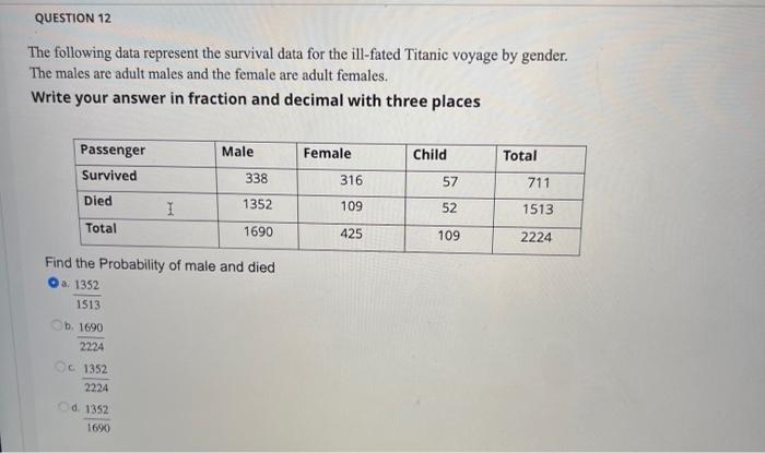 Solved The following data represent the survival data for | Chegg.com