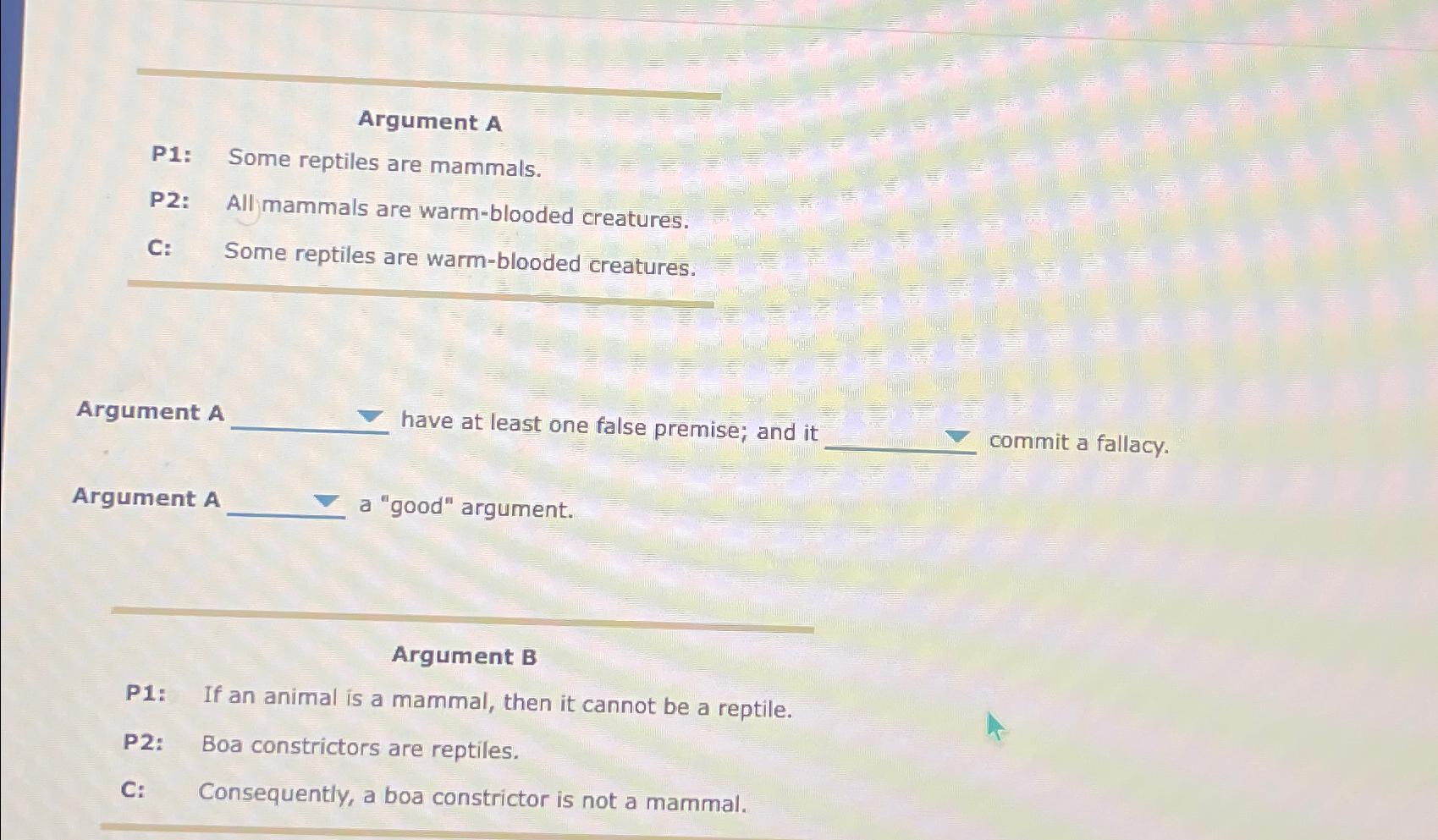 Solved Argument AP1: Some reptiles are mammals.P2: All | Chegg.com