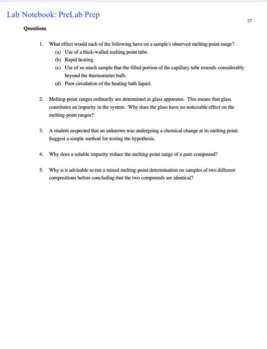 Solved Lab Notebook: PreLab Prep Questions 27 1. What effect | Chegg.com