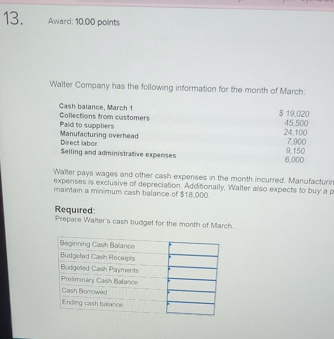 Solved Walter Company has the following information for the | Chegg.com