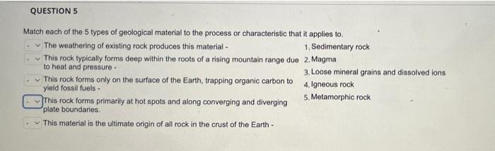 Solved QUESTIONS Match each of the 5 types of geological | Chegg.com