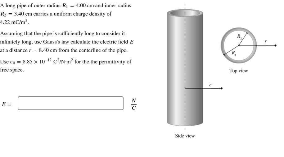 Solved A long pipe of outer radius R1=4.00cm ﻿and inner | Chegg.com