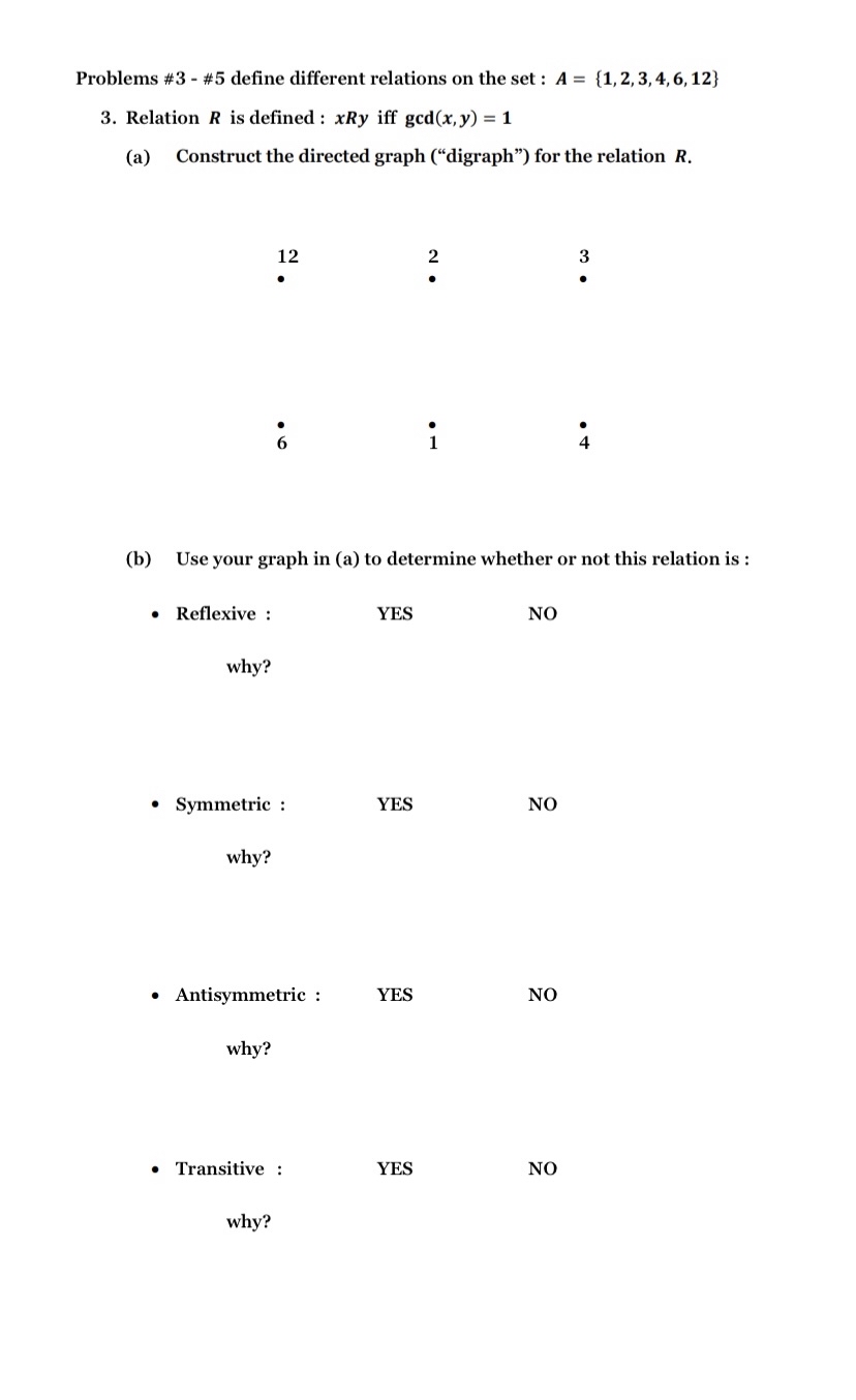 Solved Problems #3 - ﻿#5 ﻿define different relations on the | Chegg.com