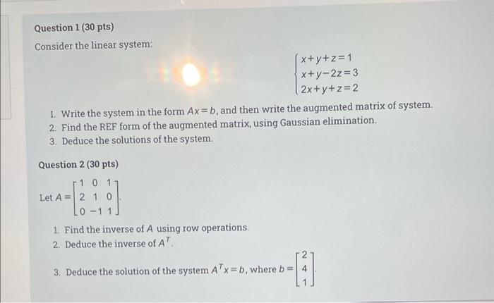 Solved Consider the linear system: | Chegg.com