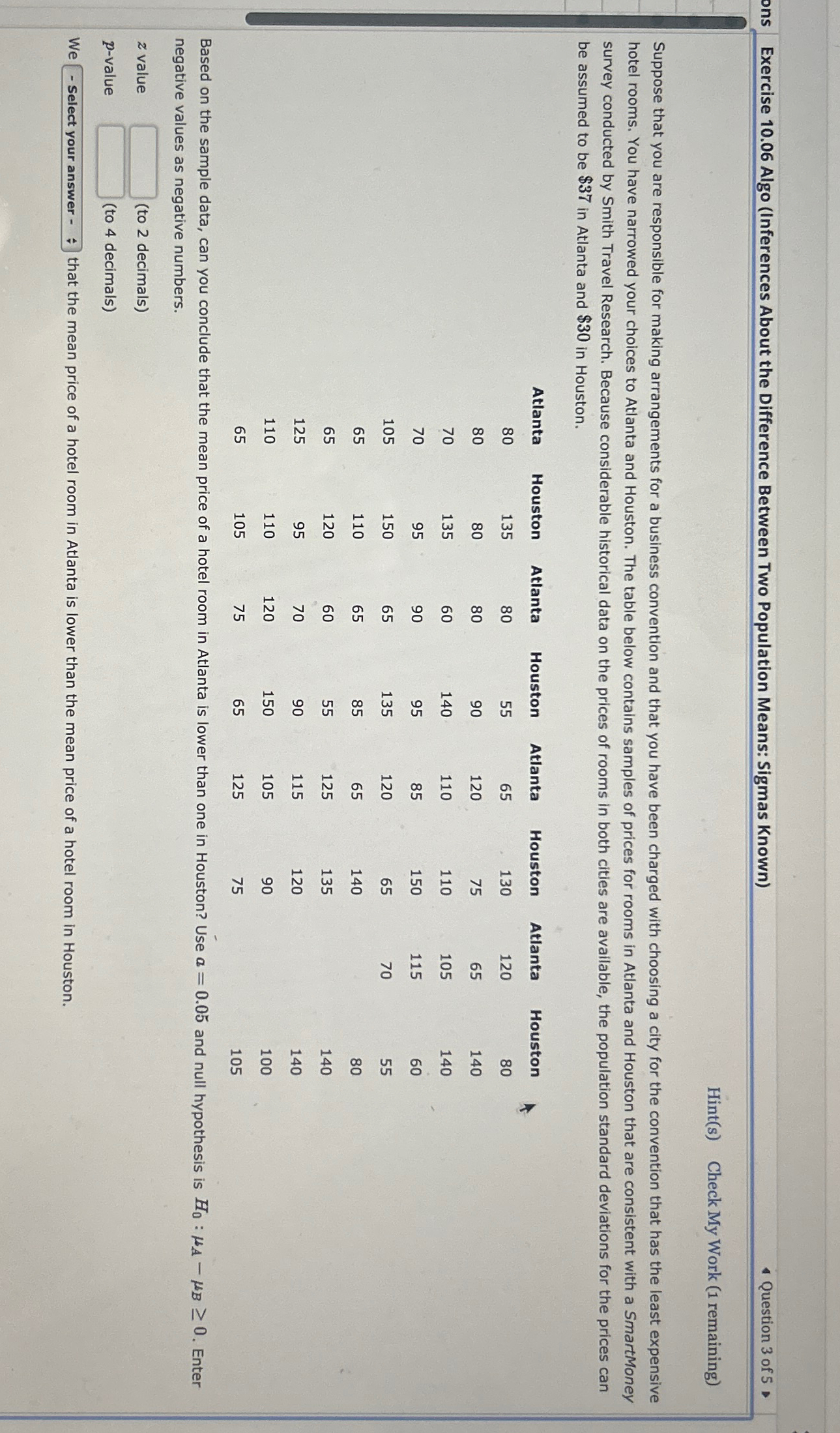 Solved Exercise 10.06 ﻿Algo (Inferences About the Difference | Chegg.com