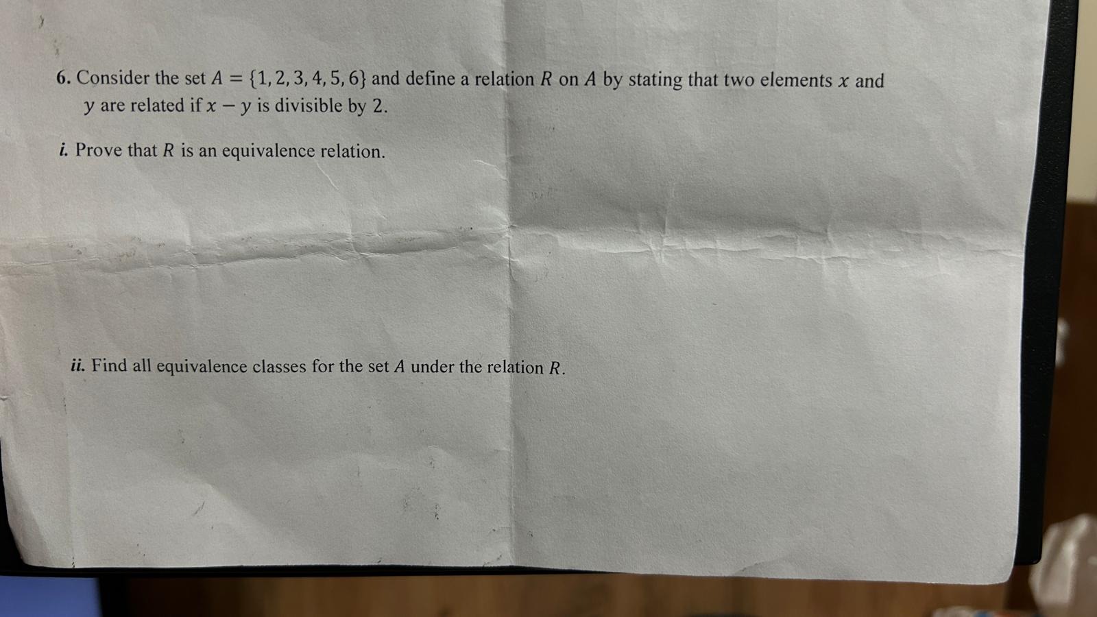 Solved 1- ﻿Consider the set A={1,2,3,4,5,6} ﻿and define a | Chegg.com