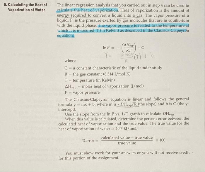 Solved 5. Calculating the Heat of Vaporization of Water The | Chegg.com