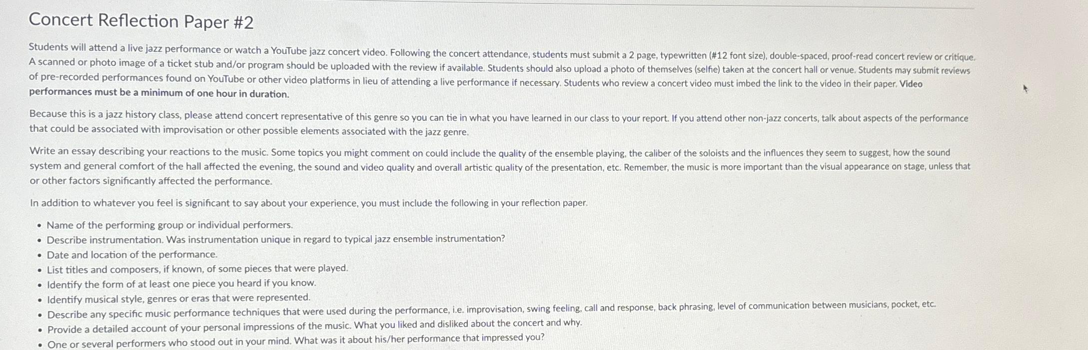Concert Reflection Paper #2 ﻿of pre-recorded | Chegg.com