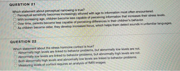 Solved QUESTION 21 Which statement about perceptual | Chegg.com