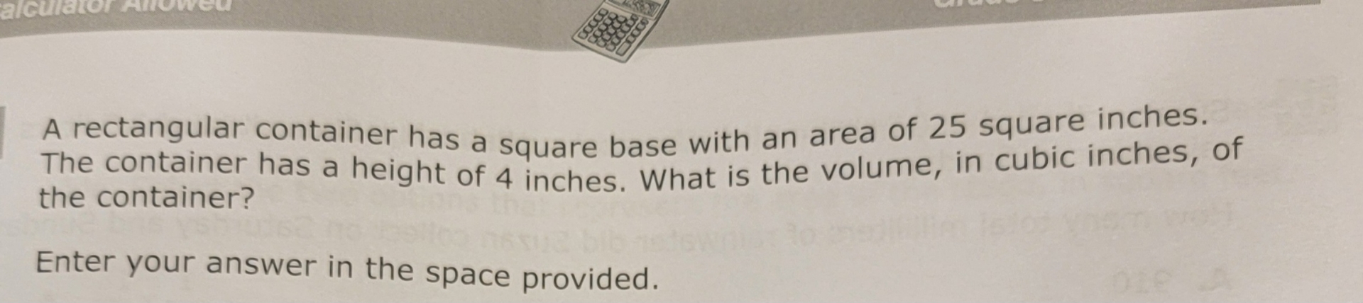 Solved A rectangular container has a square base with an | Chegg.com