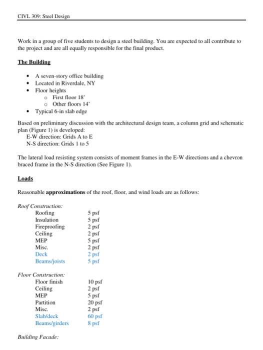 CIVL 309: Steel Design Work in a group of five | Chegg.com