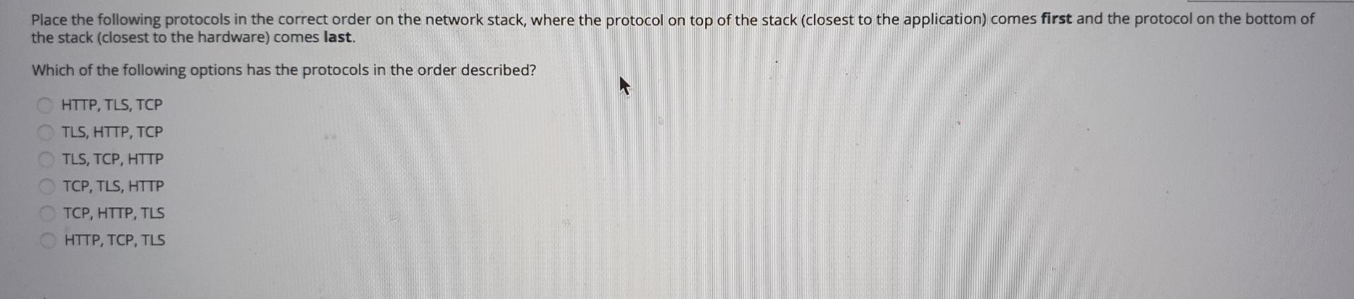 Solved Place the following protocols in the correct order on | Chegg.com
