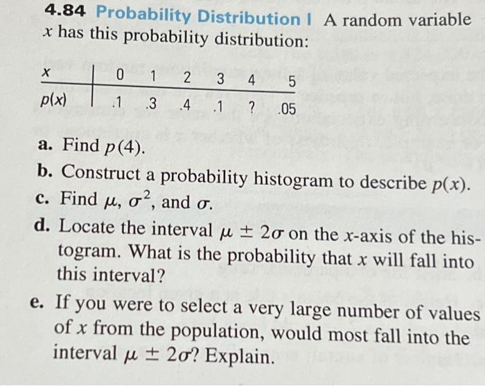 Solved 4.84 Probability Distribution | A random variable x | Chegg.com