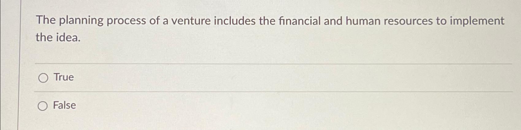 Solved The planning process of a venture includes the | Chegg.com
